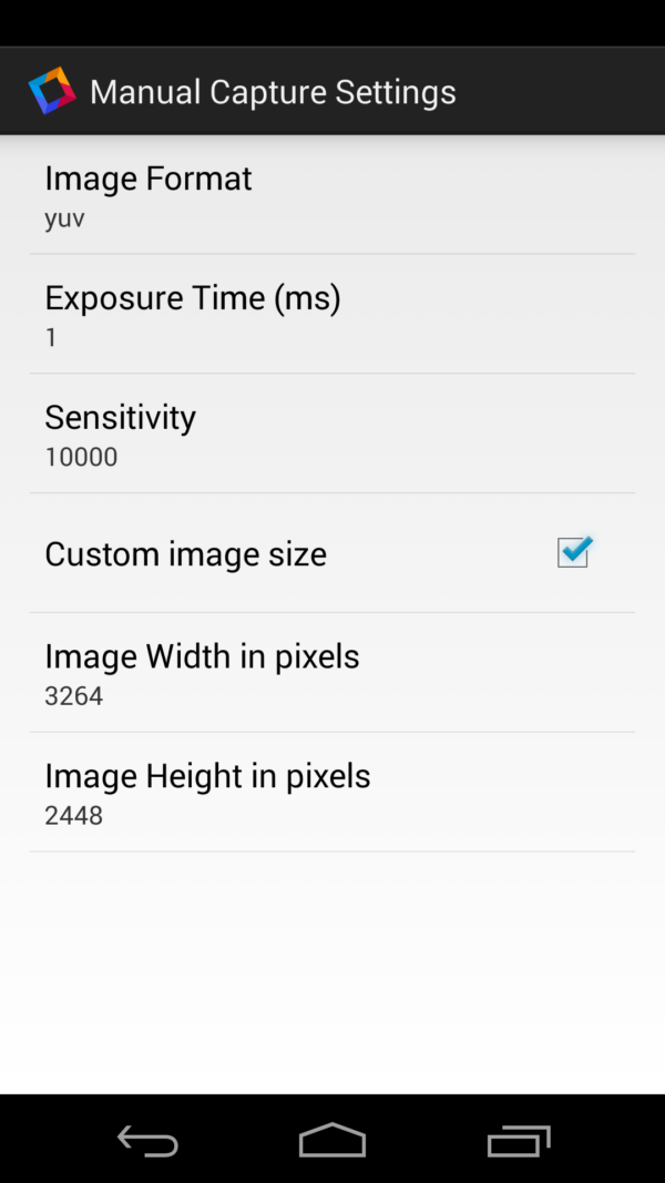 Android camera interface for Image Acquisition | Imatest