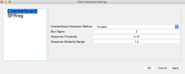Target Detection Settings Checkerboard Imatest