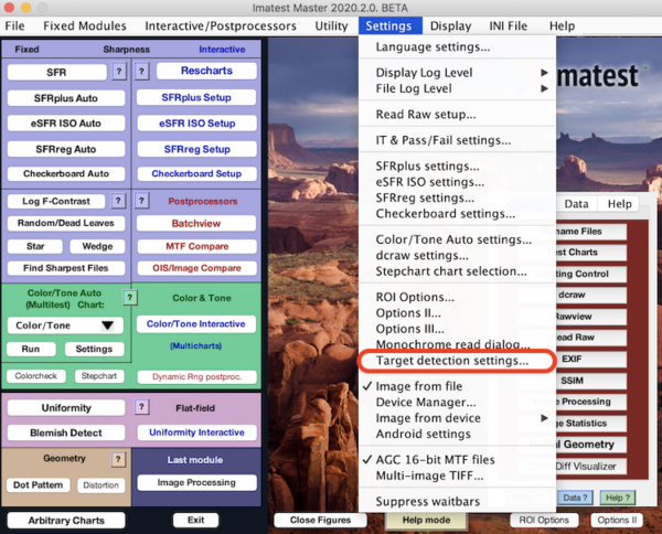 Target Detection Settings | Imatest