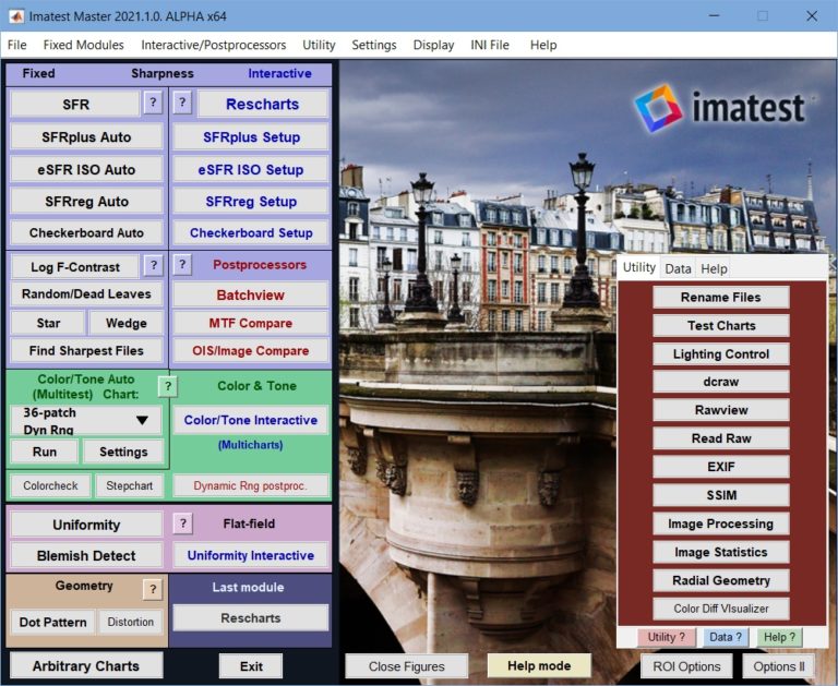 Main Window (classic mode) | Imatest