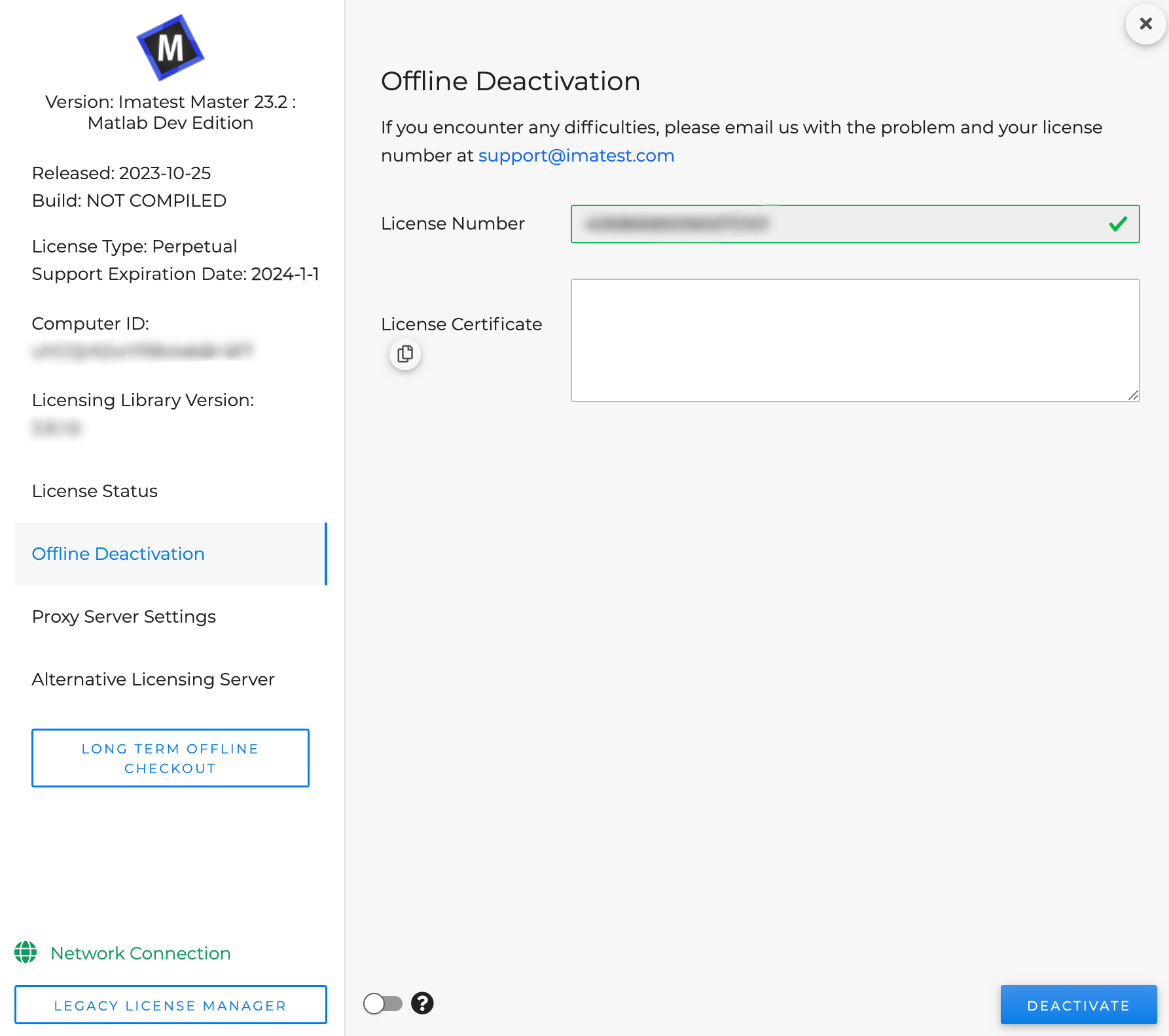 Deactivate Offline | Imatest