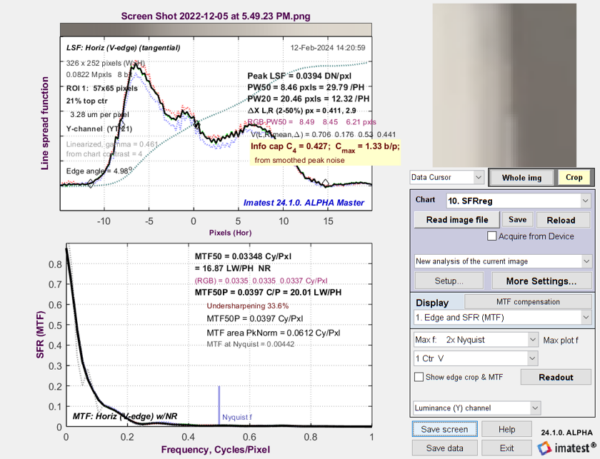 Interpolated slanted-edge SFR (MTF) calculation | Imatest